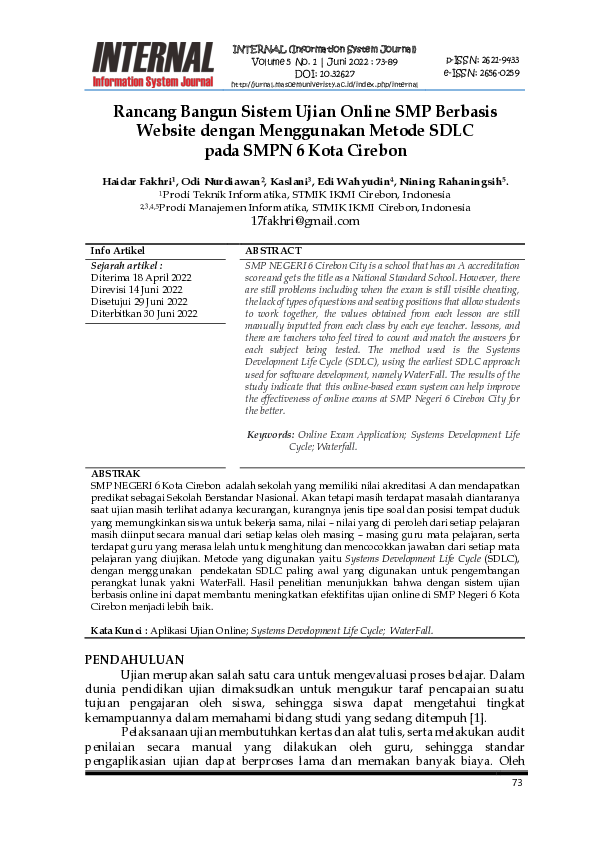(PDF) Rancang Bangun Sistem Ujian Online SMP Berbasis Website dengan Menggunakan Metode SDLC ...