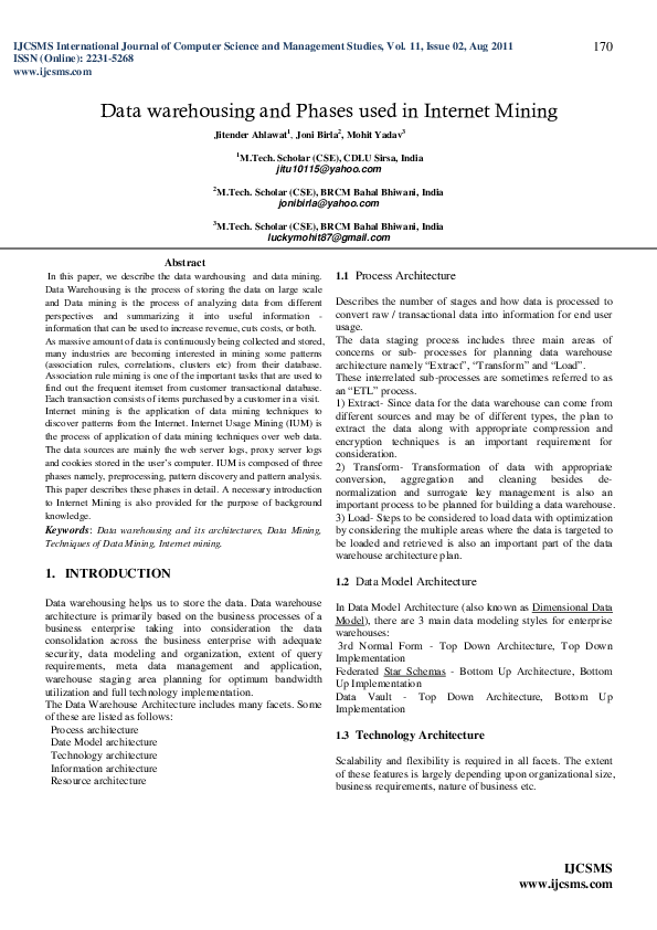 (PDF) Data warehousing and Phases used in Internet Mining