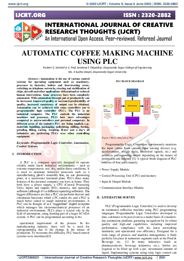 (PDF) AUTOMATIC COFFEE MAKING MACHINE USING PLC