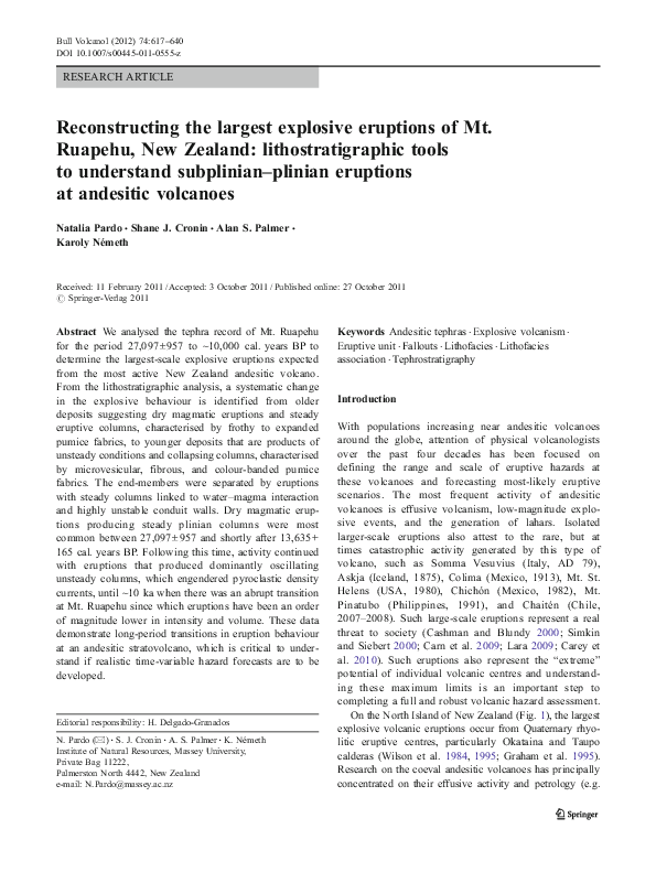(PDF) Reconstructing the largest explosive eruptions of Mt. Ruapehu ...