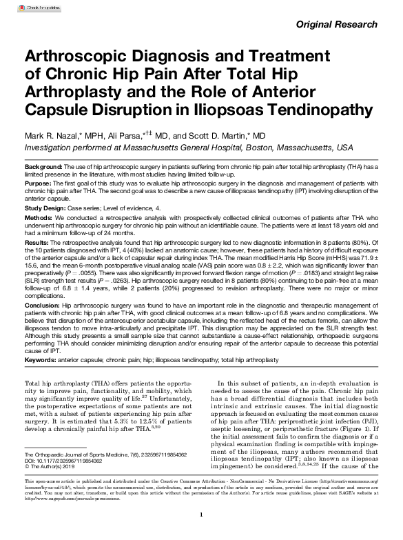 (PDF) Arthroscopic Diagnosis and Treatment of Chronic Hip Pain After ...