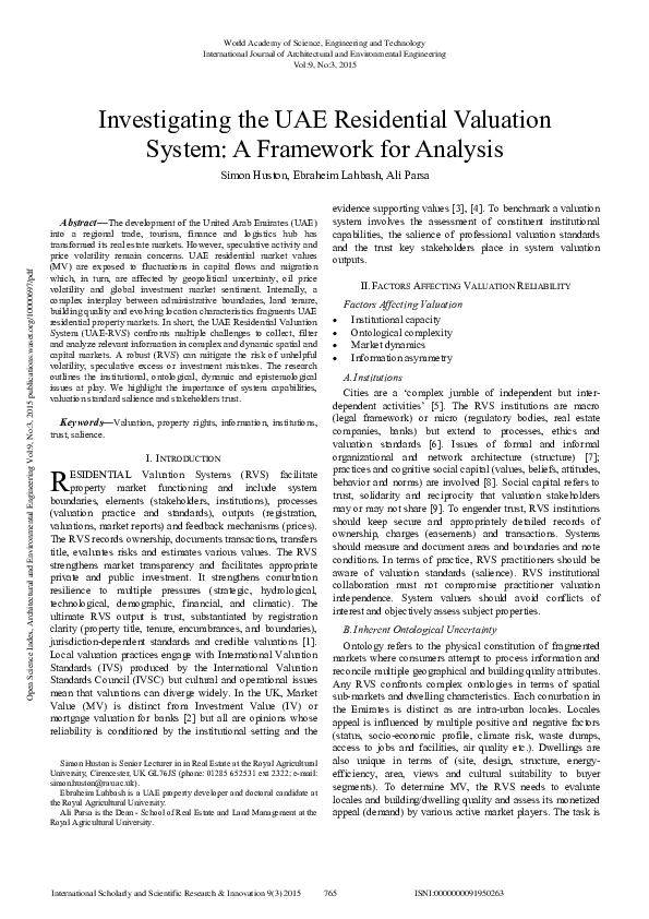 (PDF) Investigating the UAE Residential Valuation System: A Framework ...