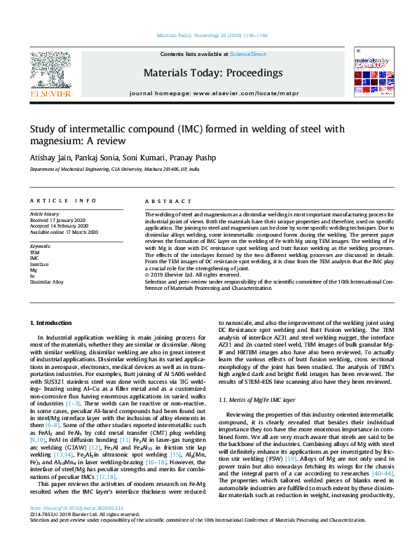 (PDF) Study of intermetallic compound (IMC) formed in welding of steel ...