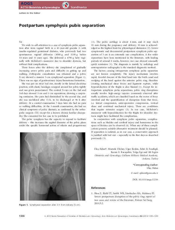 (PDF) Postpartum symphysis pubis separation