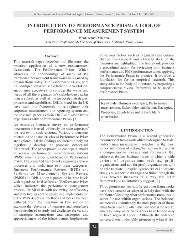 (PDF) INTRODUCTION TO PERFORMANCE PRISM: A TOOL OF PERFORMANCE ...