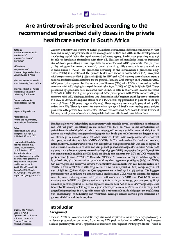 (PDF) Are antiretrovirals prescribed according to the recommended ...