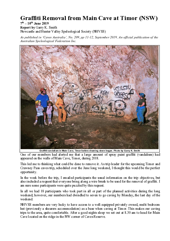 (PDF) Graffiti Removal from Main Cave at Timor (NSW