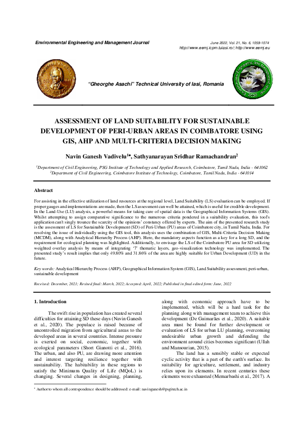 Pdf Assessment Of Land Suitability For Sustainable Development Of Peri Urban Areas In