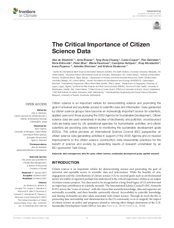 (PDF) The Critical Importance of Citizen Science Data