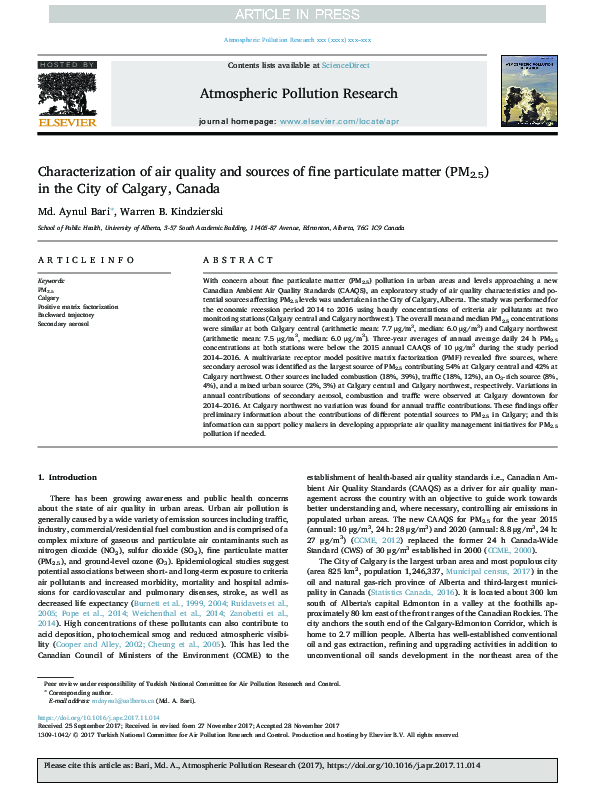 (PDF) Characterization of air quality and sources of fine particulate ...
