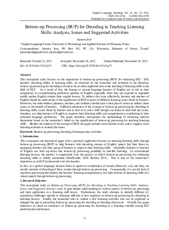 (PDF) Bottom-up Processing (BUP) for Decoding in Teaching Listening ...