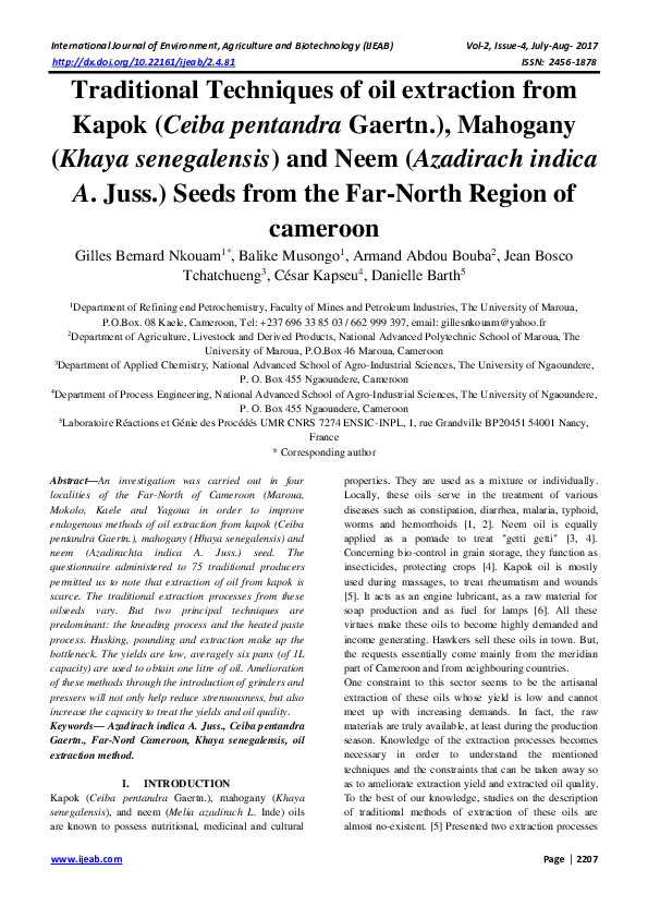 (PDF) Improving Traditional Oil Extraction Techniques