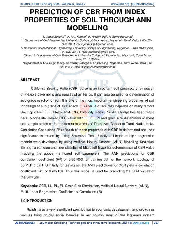 (PDF) Prediction of CBR from Index Properties of Soil Through Ann Modelling