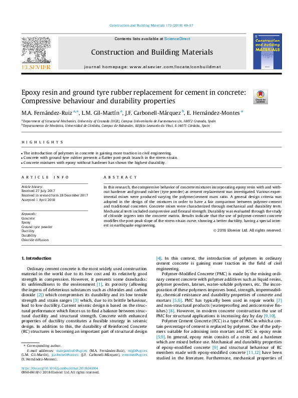 (PDF) Epoxy resin and ground tyre rubber replacement for cement in ...