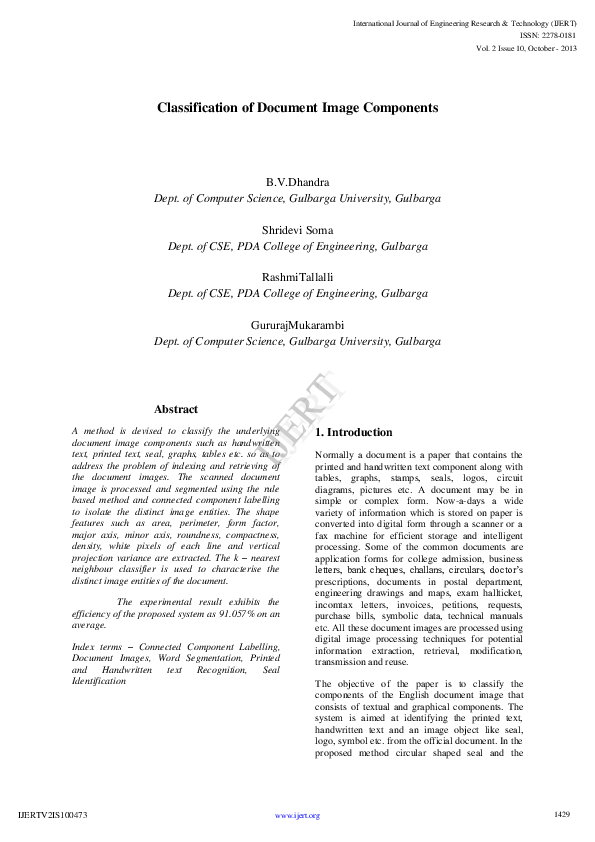 (PDF) Classification of Document Image Components