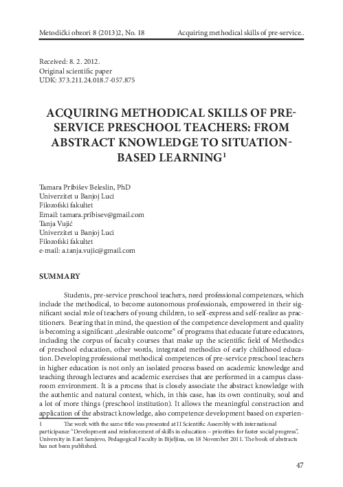 (PDF) Acquiring Methodical Skills of Preservice Preschool Teachers ...
