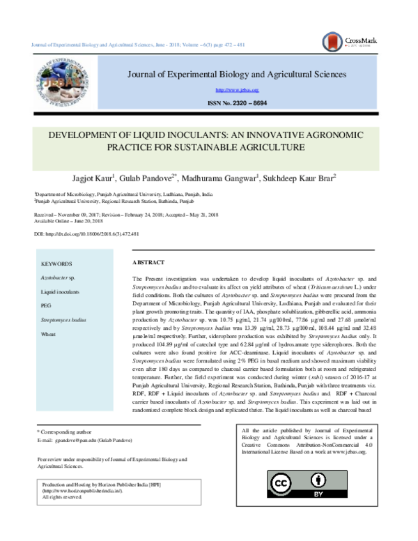 (PDF) Development of Liquid Inoculants: An Innovative Agronomic ...