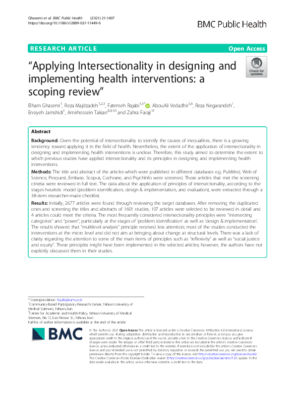 (PDF) “Applying Intersectionality in designing and implementing health interventions: a scoping ...