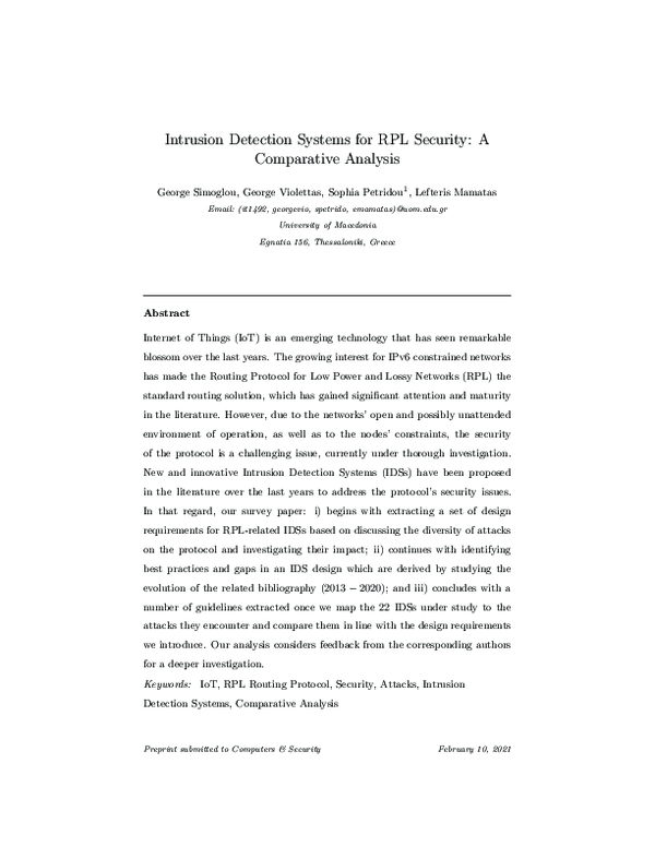 Pdf Intrusion Detection Systems For Rpl Security A Comparative Analysis