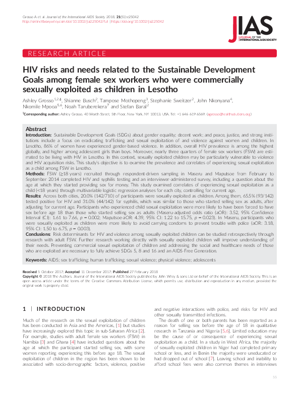 (PDF) HIV risks and needs related to the Sustainable Development Goals ...