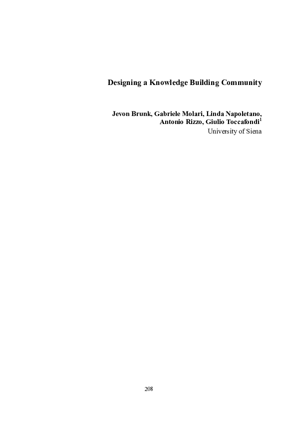 (PDF) Designing a Knowledge Building Community
