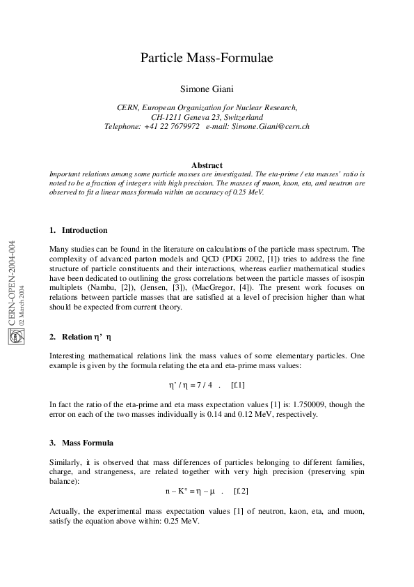 (PDF) Particle mass formulae