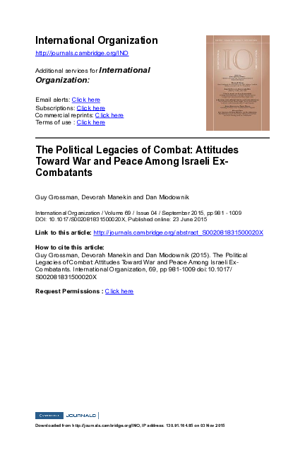 (PDF) The Political Legacies of Combat: Attitudes towards war and peace ...