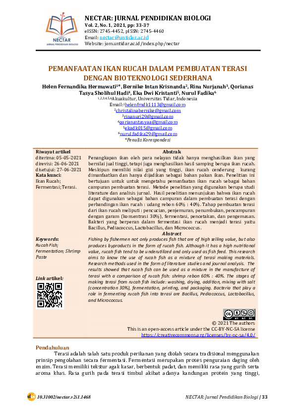 (PDF) Pemanfaatan Ikan Rucah dalam Pembuatan Terasi dengan Bioteknologi Sederhana