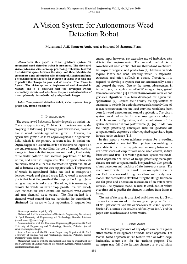 (PDF) A Vision System for Autonomous Weed Detection Robot