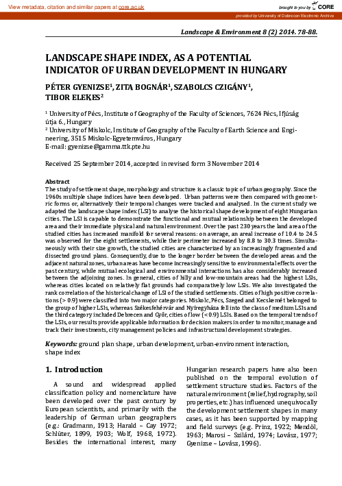 (PDF) Landscape shape index, as a potencial indicator of urban ...