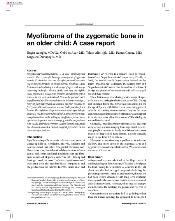 (PDF) Myofibroma of the Zygomatic Bone in an Older Child: A Case Report
