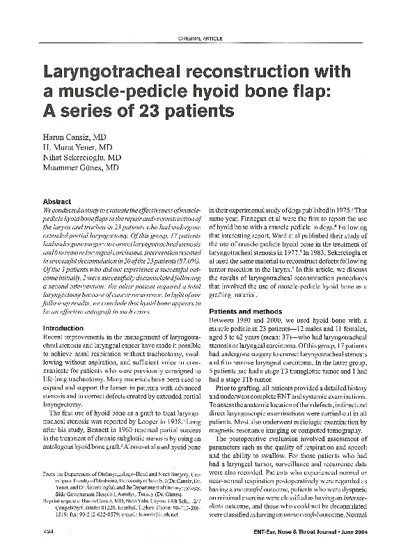 (PDF) Laryngotracheal Reconstruction with a Muscle-Pedicle Hyoid Bone ...