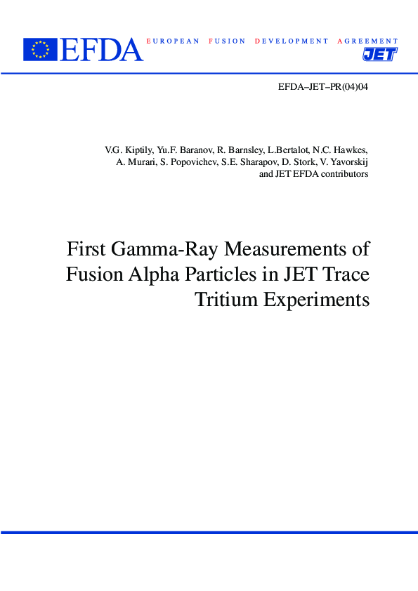 (PDF) First Gamma-Ray Measurements of Fusion Alpha Particles in JET ...