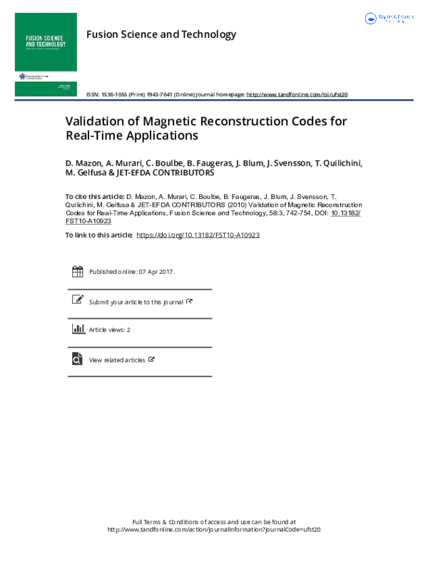 (PDF) Validation of Magnetic Reconstruction Codes for Real-Time Applications