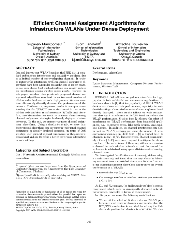 (PDF) Efficient channel assignment algorithms for infrastructure WLANs ...