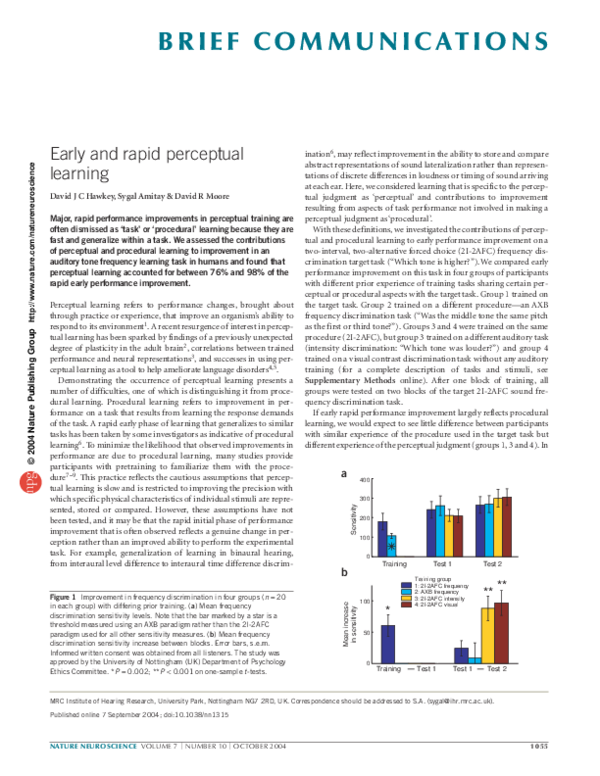 (PDF) Early and rapid perceptual learning