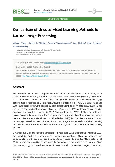 (PDF) Comparison of Unsupervised Learning Methods for Natural Image Processing