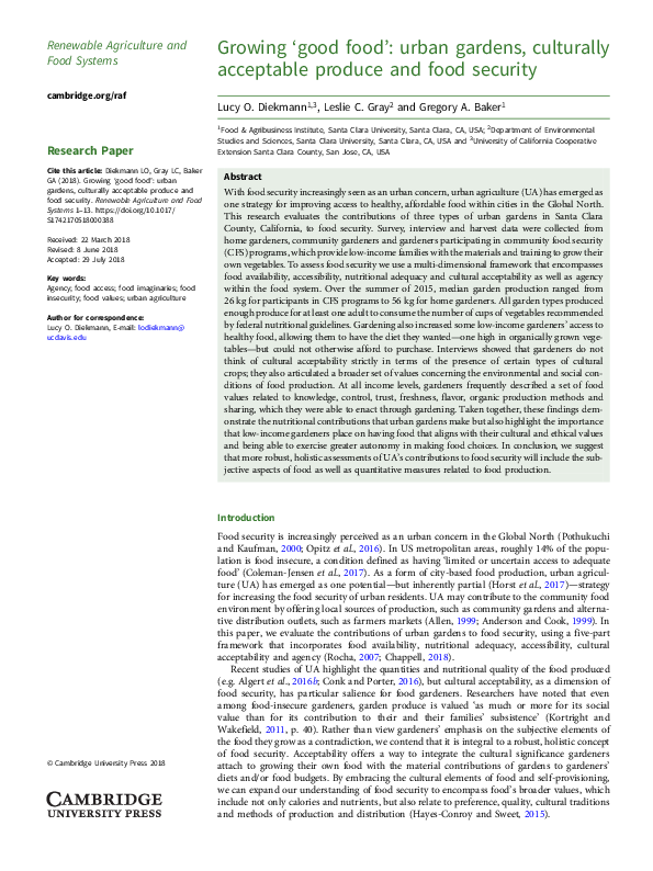 (PDF) Growing ‘good food’: urban gardens, culturally acceptable produce ...