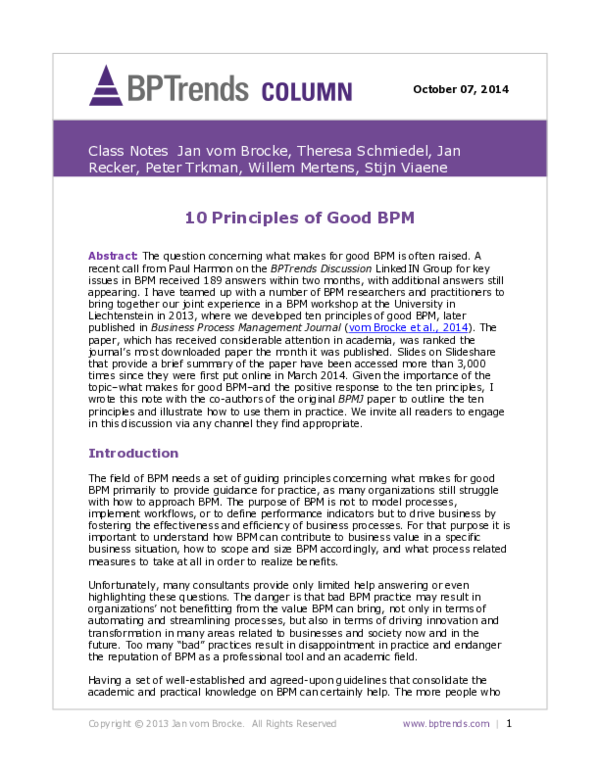 (PDF) 10 principles of good BPM