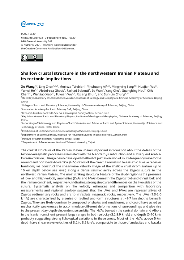 (PDF) Shallow crustal structure in the northwestern Iranian Plateau and its tectonic implications