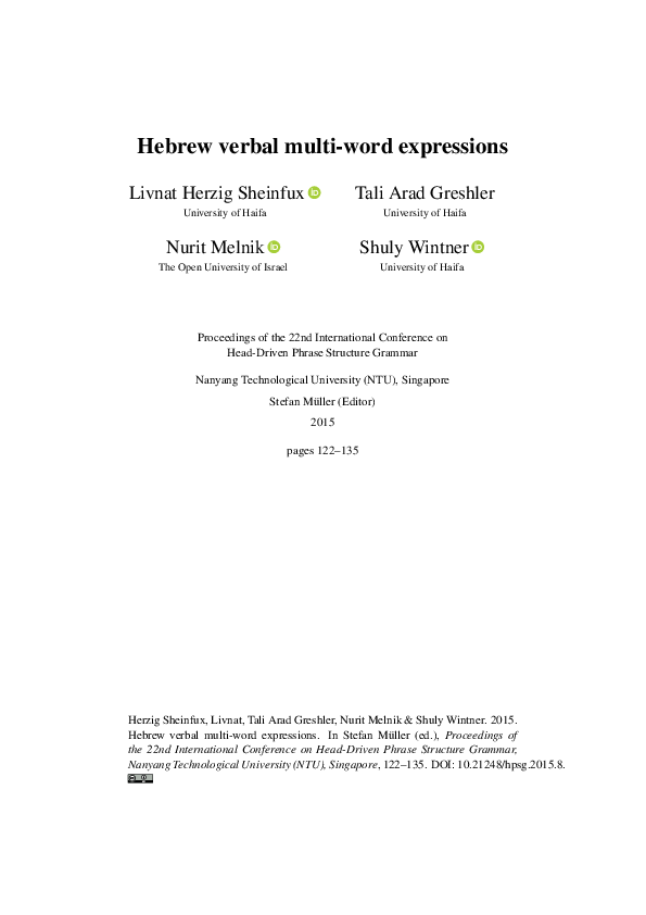 (PDF) Hebrew verbal multi-word expressions