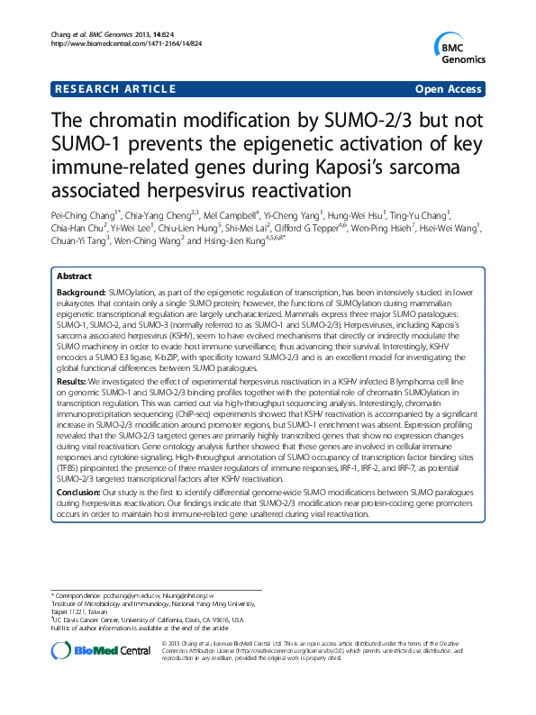 (PDF) The chromatin modification by SUMO-2/3 but not SUMO-1 prevents ...