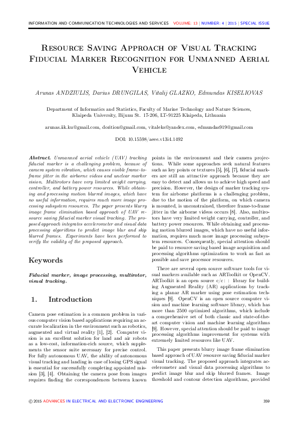 (PDF) Resource Saving Approach of Visual Tracking Fiducial Marker Recognition for Unmanned ...