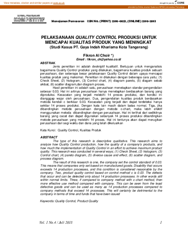 (PDF) PELAKSANAAN QUALITY CONTROL PRODUKSI UNTUK MENCAPAI KUALITAS ...