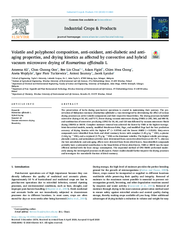 (PDF) Volatile and polyphenol composition, anti-oxidant, anti-diabetic ...