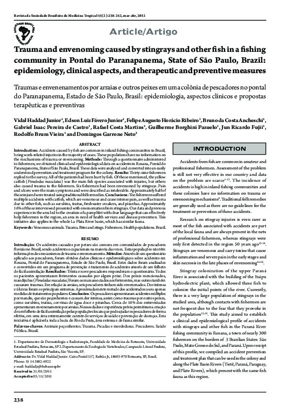 (PDF) Trauma and envenoming caused by stingrays and other fish in a ...