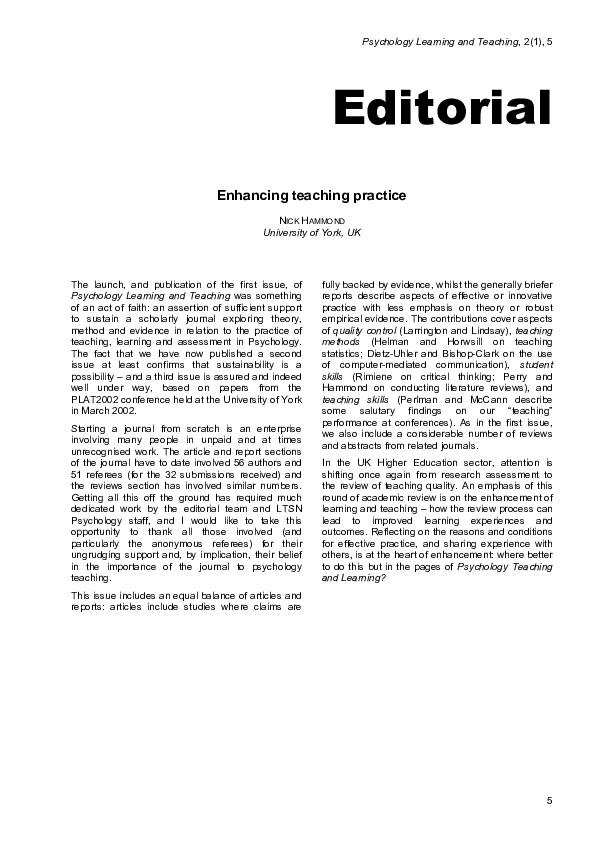 (PDF) Editorial. Enhancing Teaching Practice