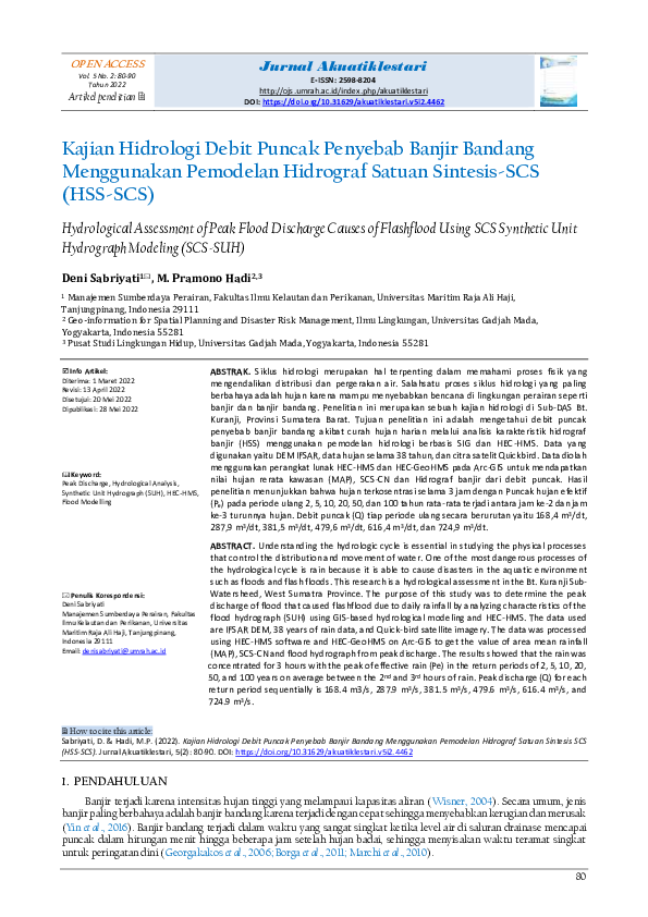 (PDF) Kajian Hidrologi Debit Puncak Penyebab Banjir Bandang Menggunakan ...