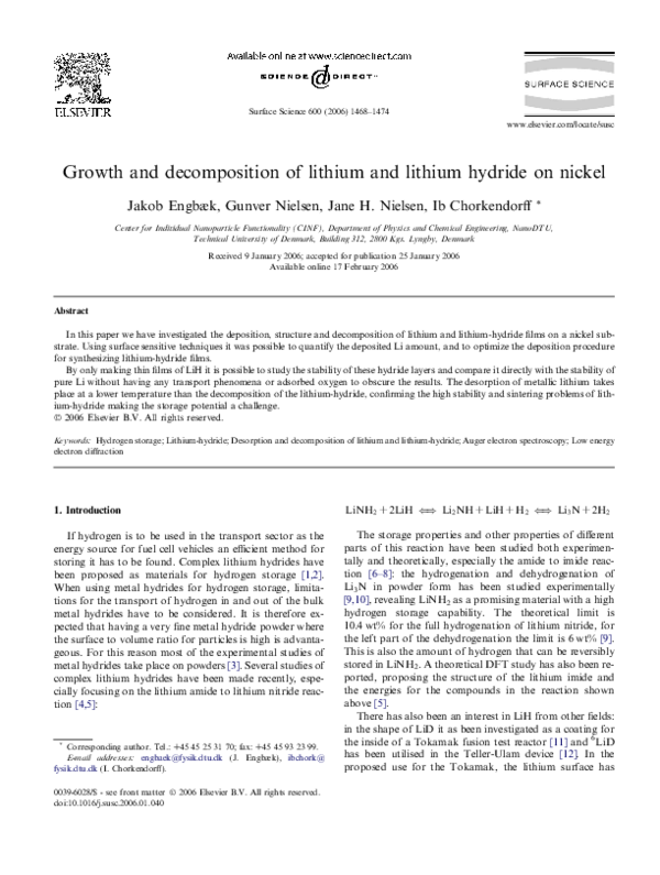 (PDF) Growth and decomposition of lithium and lithium hydride on nickel