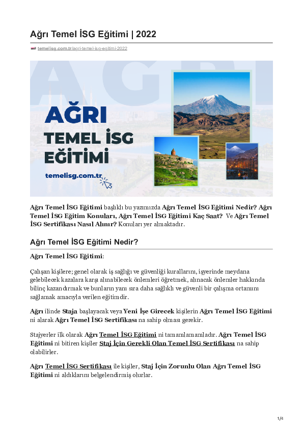 (PDF) Ağrı Temel İSG Eğitimi | 2022 | TEMEL İSG™ | Uzaktan İSG Eğitim Sistemi